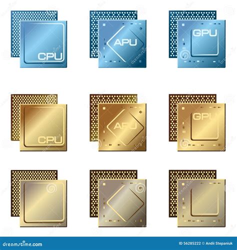 different types of processors vector illustration