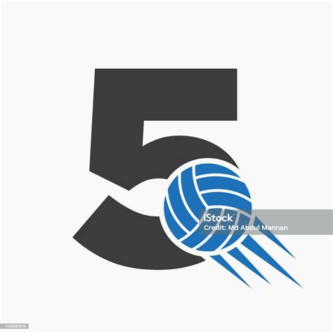 초기 편지 5 배구 로고 개념 움직이는 배구 아이콘 배구 스포츠 로고 타입 기호 벡터 템플릿 Championship에 대한 스톡