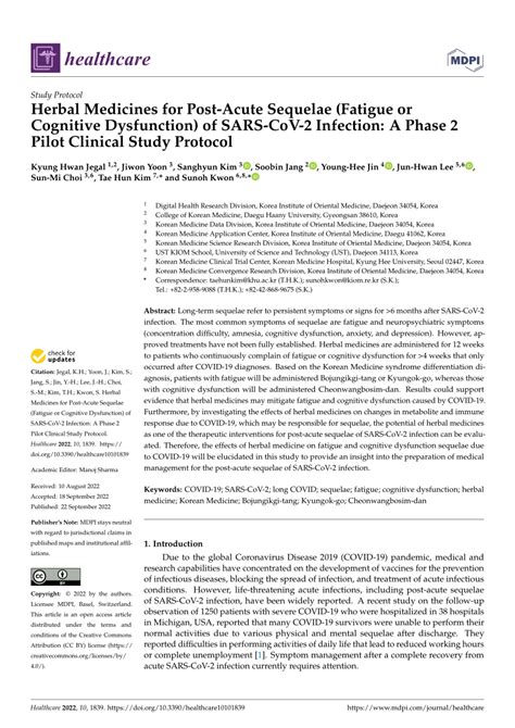 Pdf Herbal Medicines For Post Acute Sequelae Fatigue Or Cognitive Dysfunction Of Sars Cov 2
