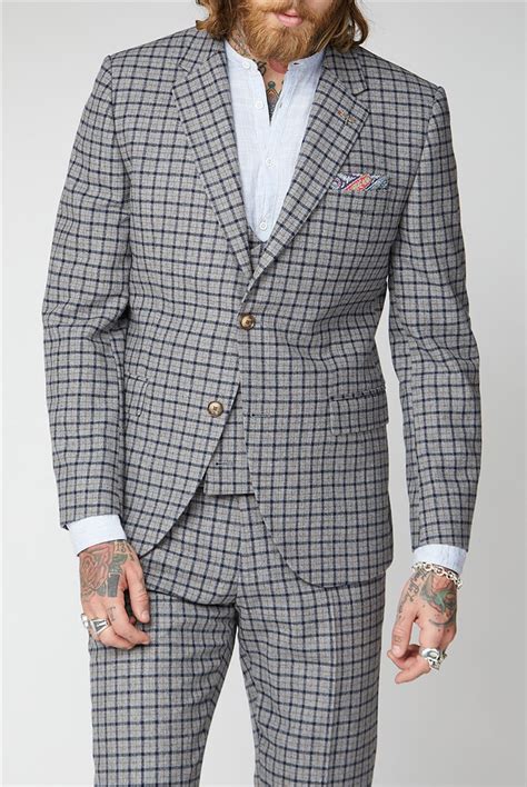 Gibson London Grey Check Double Breast Waistcoat Suit Direct
