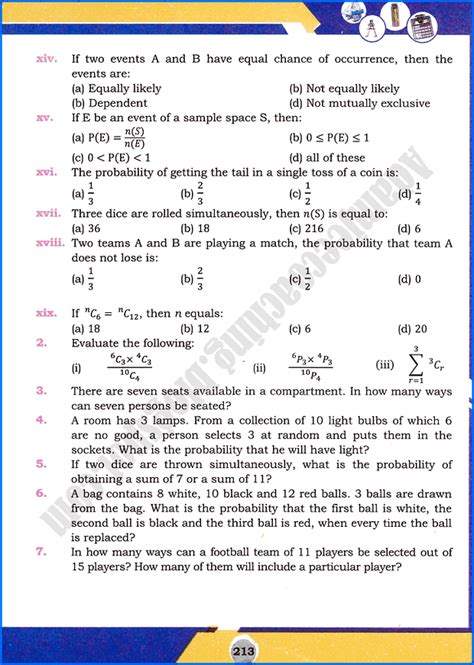 Adamjee Coaching Permutation Combination And Probability Unit Maths Class Th Text Book