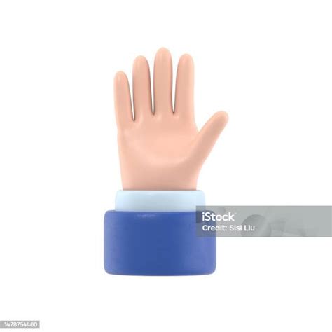 만화 제스처 아이콘 모형다섯 손가락을 보여주는 뻗은 열기 인사로 확장 흰색 배경에 3d 렌더링 3d 스캔에 대한 스톡 사진 및