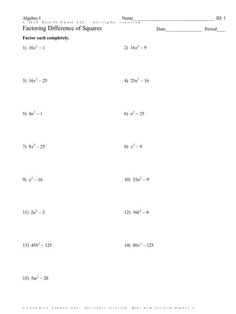 Factoring Difference Of Squares Pdf