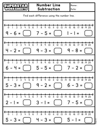 Number Line Subtraction Superstar Worksheets