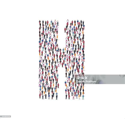 남성과 여성 캐릭터 는 평평하게 삽화합니다 흰색 배경에 자음 H 기호를 형성합니다 벡터 일러스트레이션 그룹 피플 세트 3차원