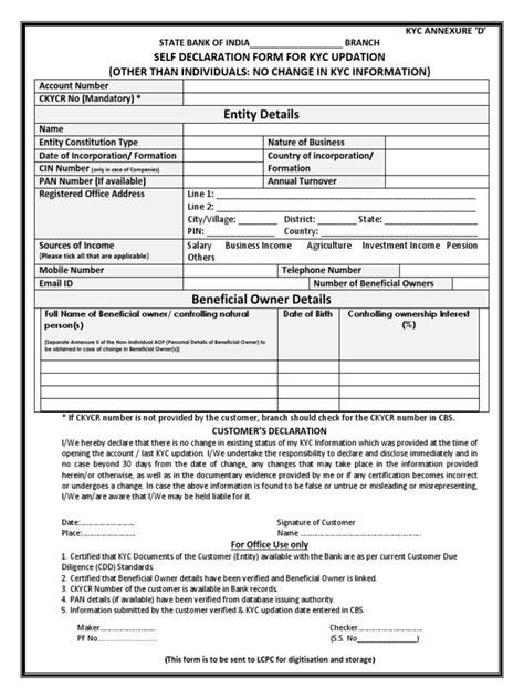 Annex D Self Declaration Form For Kyc Updation Pdf Business