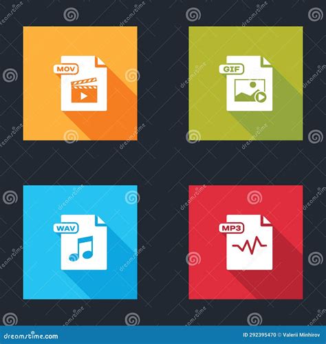 Set MOV File Document GIF WAV And MP Icon Vector Stock Vector Illustration Of Logo File