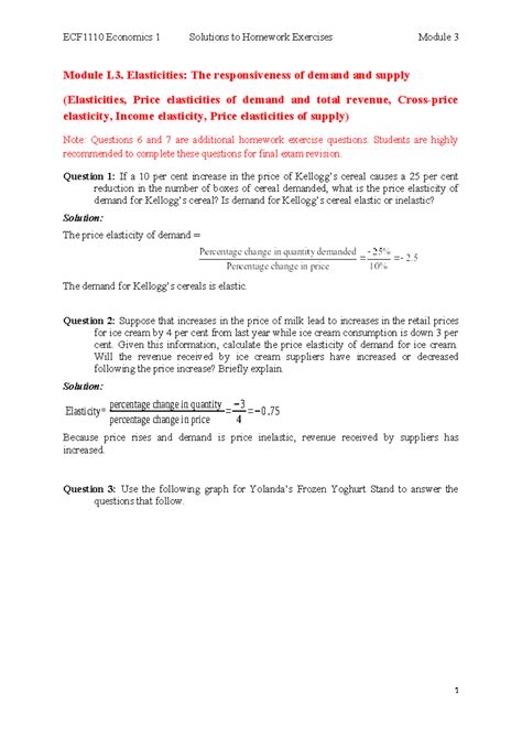 Module Elasticity Homework Solution V Module L Elasticities The Responsiveness Of Demand