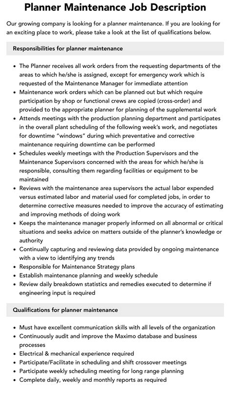 Planner 2 Job Description At Sara Sugerman Blog