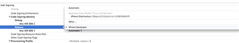 Ios Xcode Code Signing Identity Automatic Stack Overflow