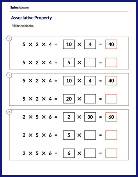 Fill In The Blanks Using Associative Property Worksheet