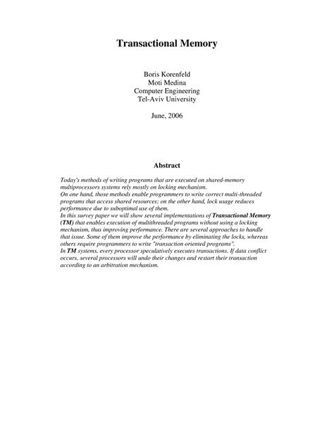 Transactional Memory Transactional Memory Boris Korenfeld Moti Medina Computer Engineering