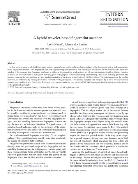 Pdf A Hybrid Wavelet Based Fingerprint Matcher