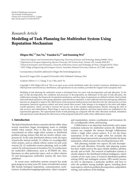pdf modeling of task planning for multirobot system using reputation
