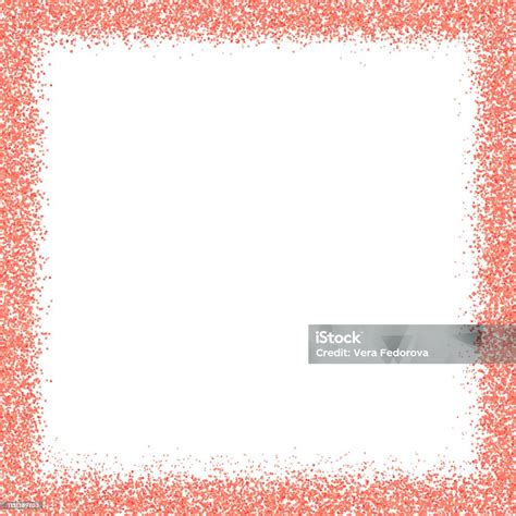 흰색 절연 살아있는 산호 테두리의 그늘에서 사각형 테두리 프레임 색종이 떨어지는 반짝 점 반짝이는 먼지 벡터 배경입니다 2019 년의 색상 로즈 골드 반짝이 텍스처 효과