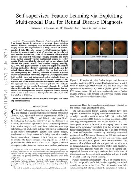 Self Supervised Feature Learning Via Exploiting Multi Modal Data For Retinal Disease Diagnosis