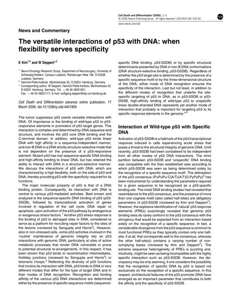Pdf The Versatile Interactions Of P53 With Dna When Flexibility Serves Specificity