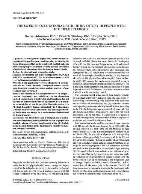 Pdf The Swedish Occupational Fatigue Inventory In People With