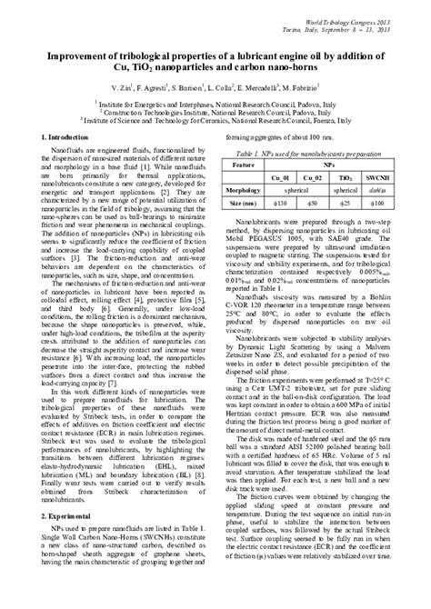 Pdf Improvement Of Tribological Properties Of A Lubricant Engine Oil By Addition Of Cu Tio2