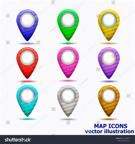 Bright Illustration Map Icons Location Icons Stock Vector Royalty Free