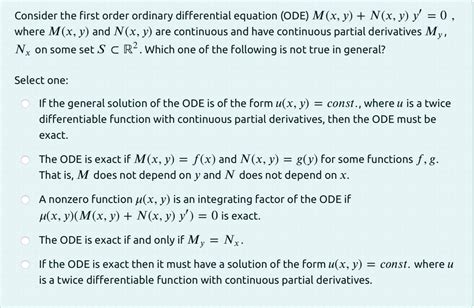 Solved Consider The First Order Ordinary Differential