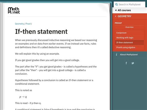 Math Planet Geometry If Then Statement Ebook For 9th 10th Grade Lesson Planet