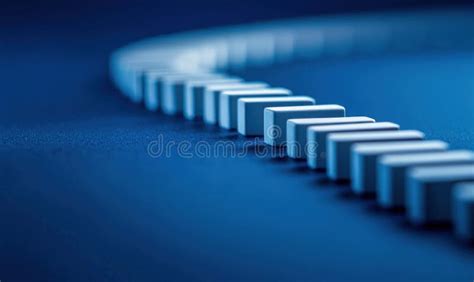 A Line Of Dominoes Curves Across A Blue Surface Suggesting A Chain Reaction In Progress Stock
