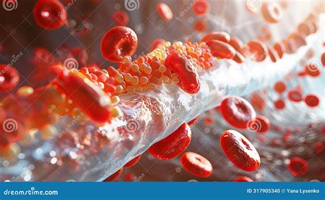 Close Up Illustration Of Cholesterol Deposits In Blood Vessels