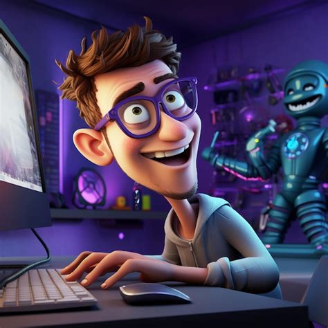 Premium Photo Happy Cartoon 3d Programmer Hacker Premium Photo Happy Cartoon 3d Programmer Hacker