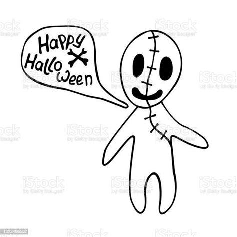 만화 낙서 스타일에 그려진 귀여운 박쥐 해피 할로윈 연설 거품에 레터링 흰색 배경에서 격리된 벡터 윤곽선 그림입니다 색칠 공부 페이지 휴일 디자인 인사말 카드용 0명에 대한