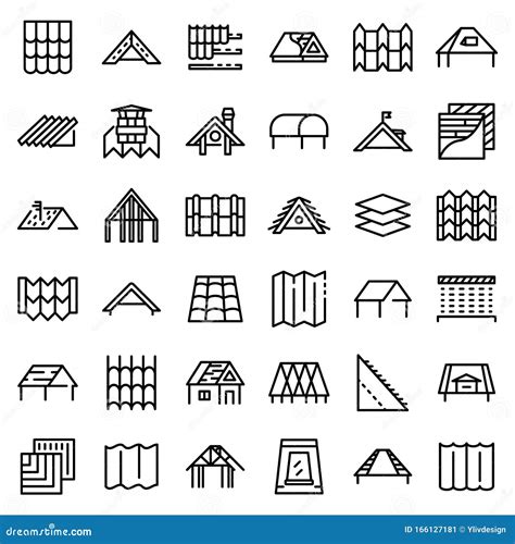 Roof Icons Set Outline Style Stock Vector Illustration Of Architecture Plate 166127181