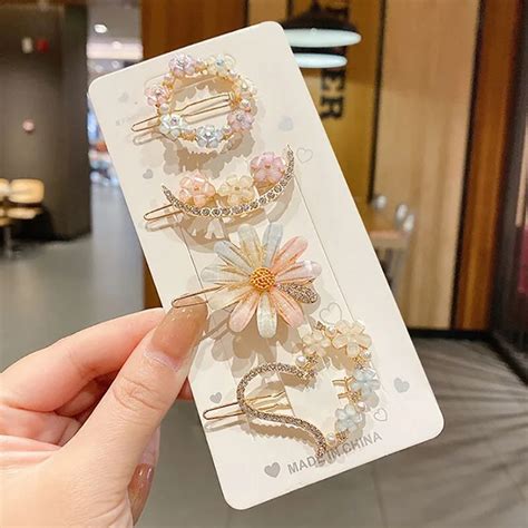 한국 스타일 헤어 핀 소녀 요정 꽃 심플한 달 머리핀 리우 해변 클립 탑 클립 머리 장식 고급 헤어 액세서리