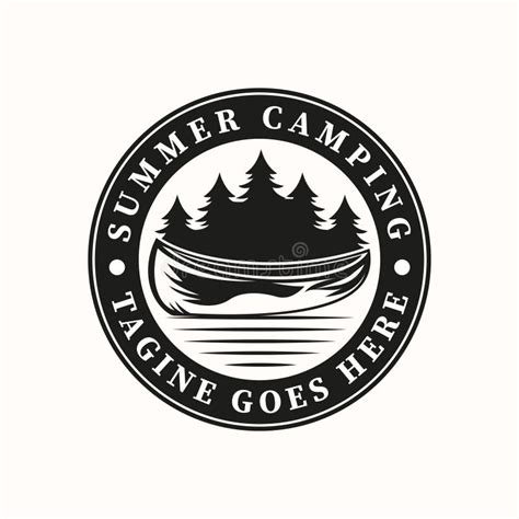 Canoe Row Boat Kayak Logo With Trees And River Vintage Retro Emblem