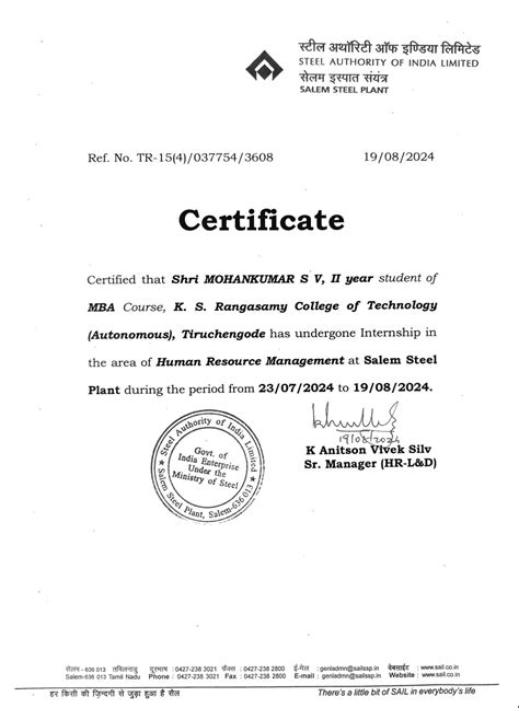 Mohan Kumar On Linkedin Internship Salemssteelplant Policymaking Hrworks