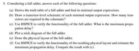 Solved Considering A Full Adder Answer Each Of The Chegg Com