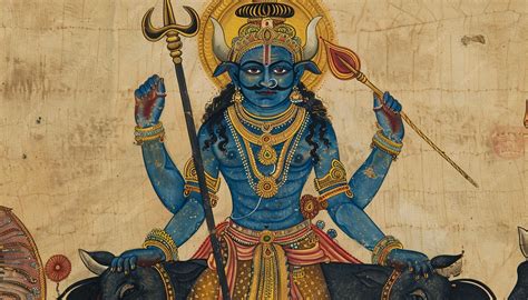 Hindu God Yama Illustration Art A Blueskinned Hindu Deity The God Of