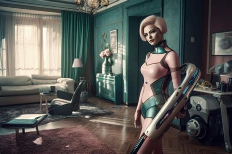 Premium Ai Image Sybernetic Female Android Helper Artificial Intelligence Helps In Everyday