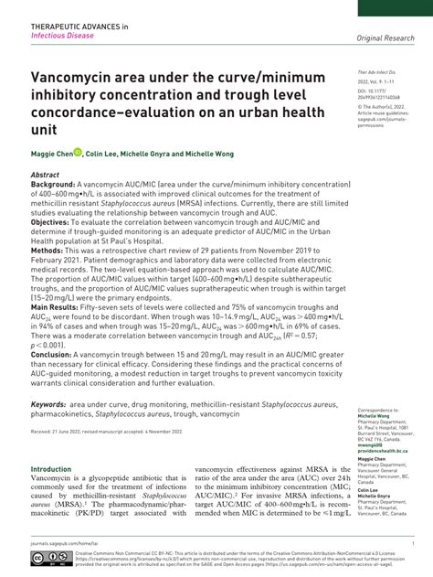 Pdf Vancomycin Area Under The Curve Minimum Inhibitory Concentration And Trough Level