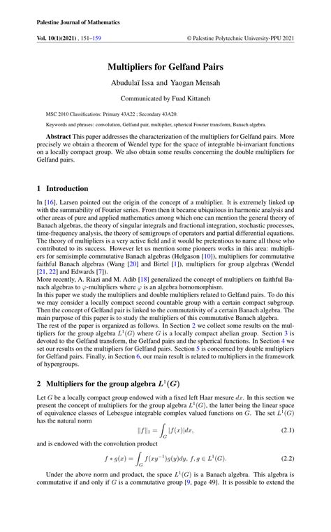 Pdf Multipliers For Gelfand Pairs