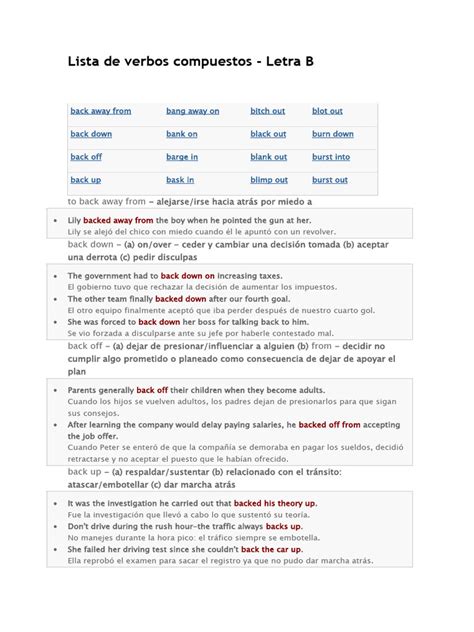 Lista De Verbos Compuestos Letra B Pdf