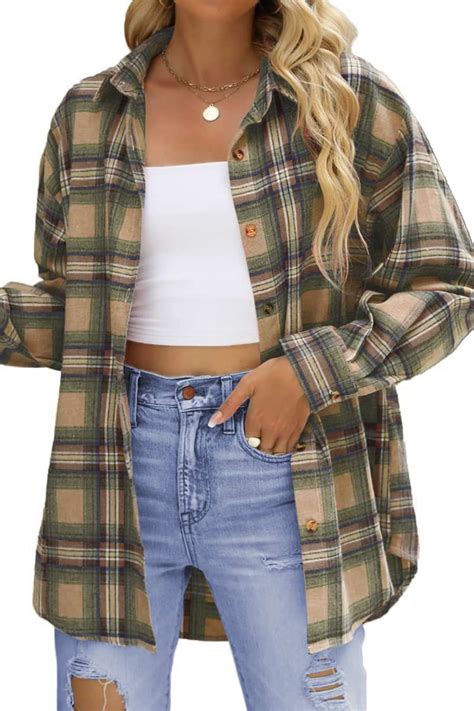 Fantaslook Plaid Flannel Shirts For Women Oversized Long Sleeve Button
