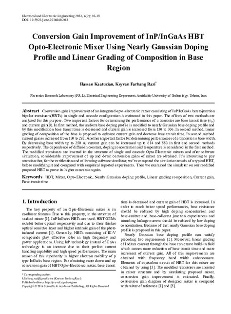 Pdf Conversion Gain Improvement Of Inp Ingaas Hbt Opto Electronic Mixer Using Nearly Gaussian