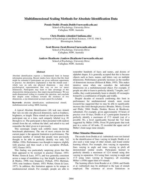 Pdf Multidimensional Scaling Methods For Absolute Identification Data