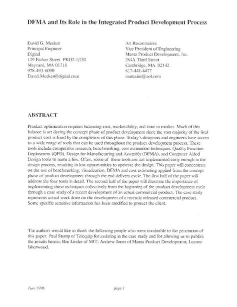 Pdf Dfma And Its Role In The Integrated Product Development Process
