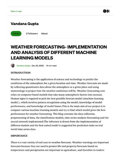 Weather Forecasting Implementation And Analysis Of Different Machine Learning Models Pdf