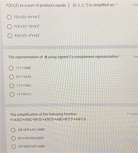 Solved F x Y Z as a sum of products equals Σ 0 2 3 7 is Chegg com