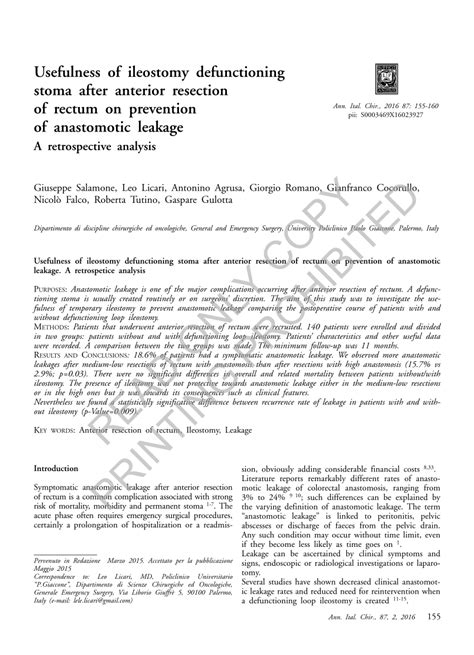 Pdf Usefulness Of Ileostomy Defunctioning Stoma After Anterior