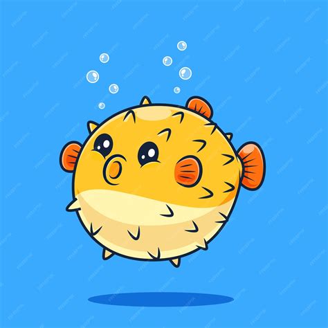 милый мультфильм рыба фугу изолированных векторный дизайн иллюстрации Премиум векторы