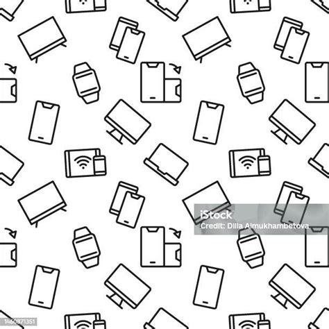 컴퓨터 노트북 웹 사이트 포장 인쇄 엽서 웹 사이트 응용 프로그램에 대 한 전화의 벡터 원활한 패턴 게이머에 대한 스톡 벡터 아트 및 기타 이미지 Istock