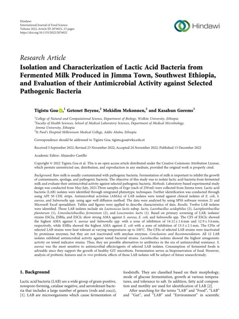 Pdf Isolation And Characterization Of Lactic Acid Bacteria From Fermented Milk Produced In